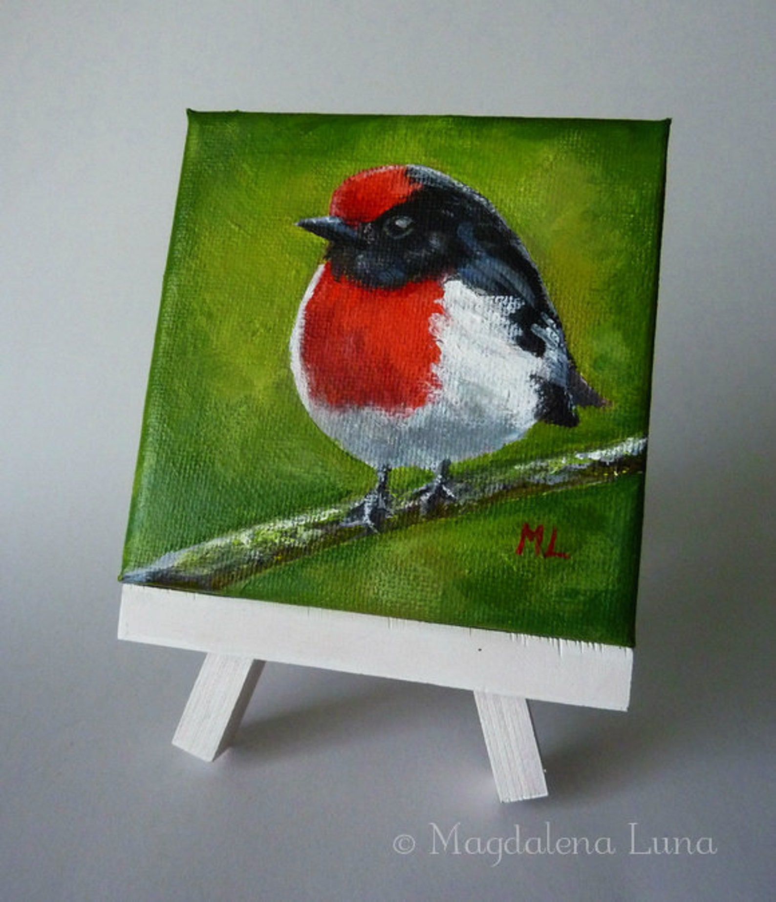 Framed Original Painting Red Capped Robin Bird Art Ready - Etsy