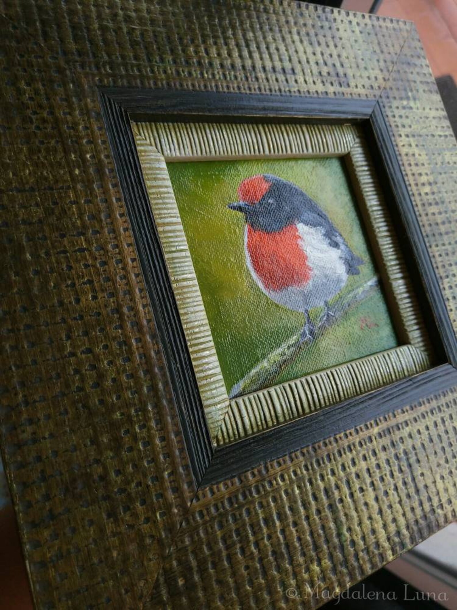 Framed Original Painting Red Capped Robin Bird Art Ready - Etsy