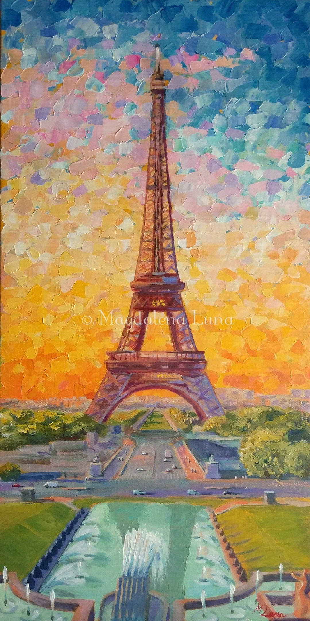 Original Painting paris in Spring Cityscape Palette Knife Acrylic ...
