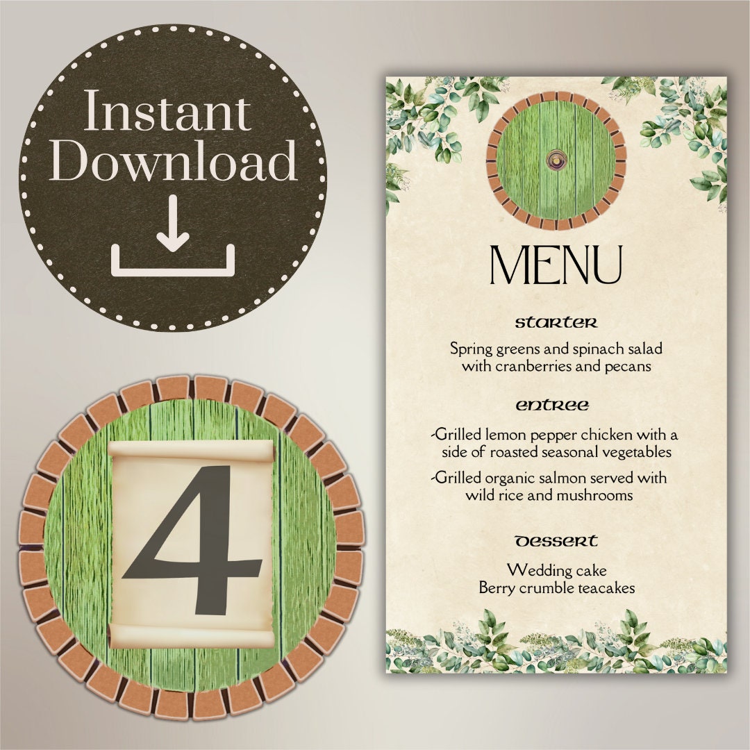 Personalized Shire Wedding Menu and Table Number Printable Set - Etsy