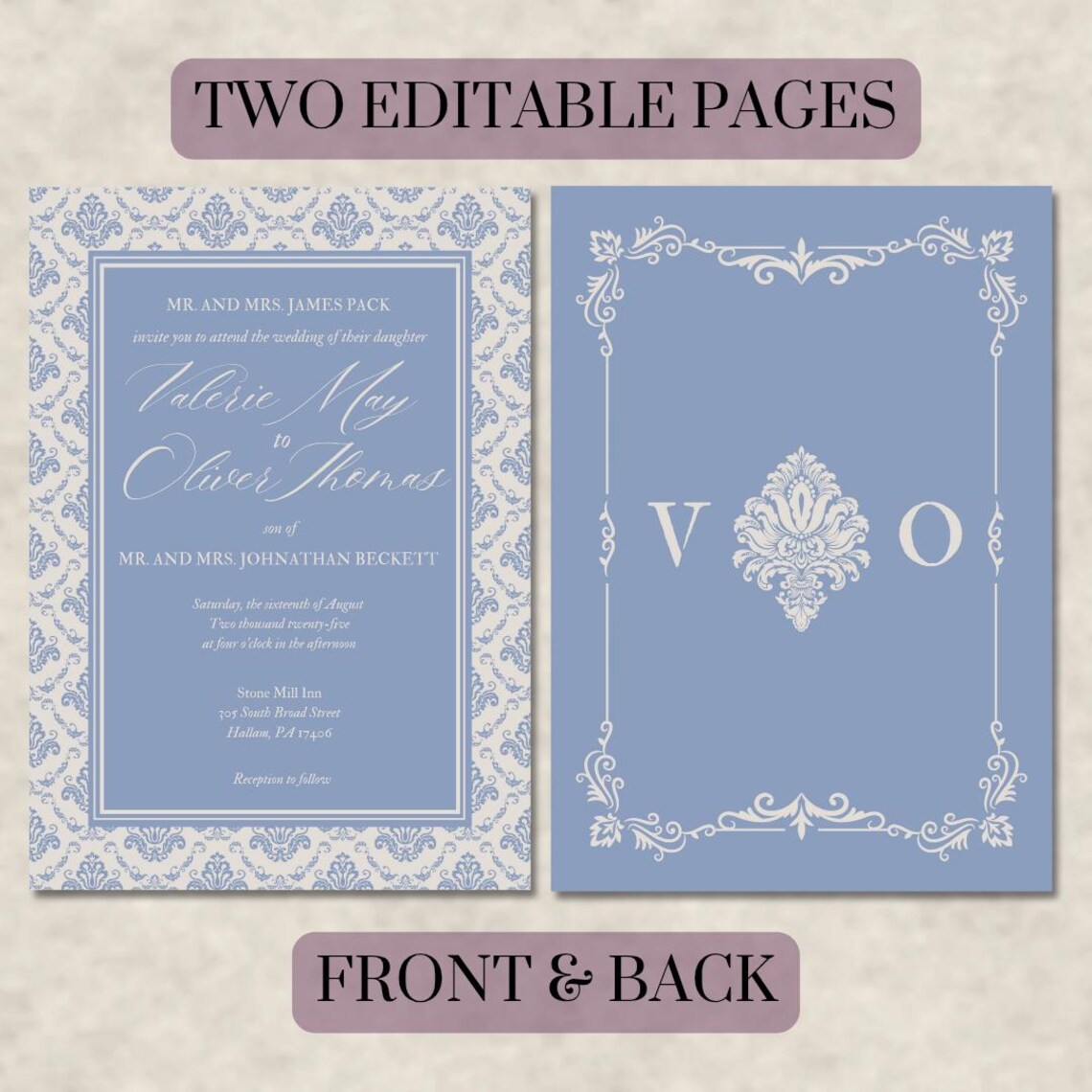 CANVA Victorian Damask Wedding Invitation Template - Etsy