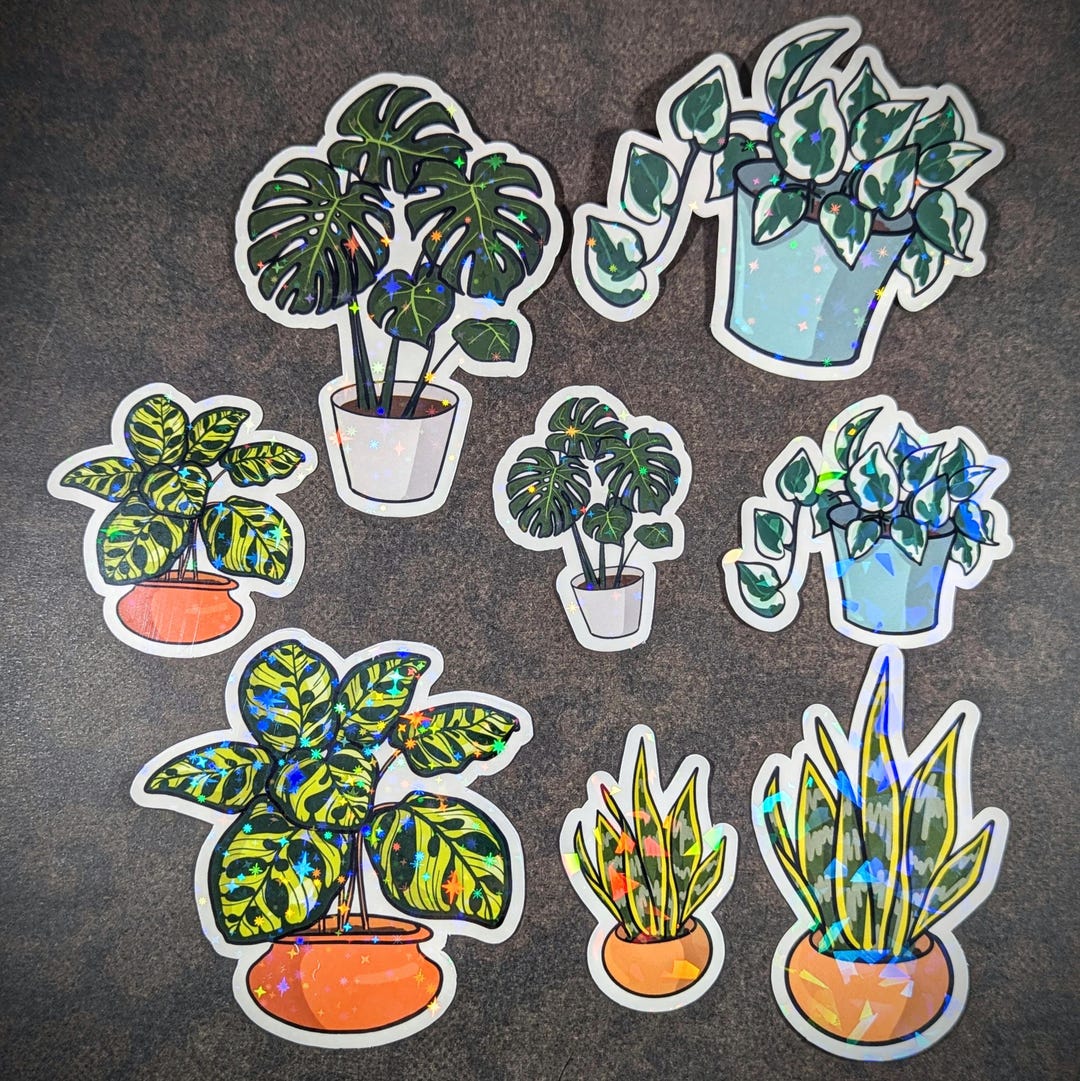 Houseplant Potted Plant Classic and Holographic Vinyl Stickers - Etsy