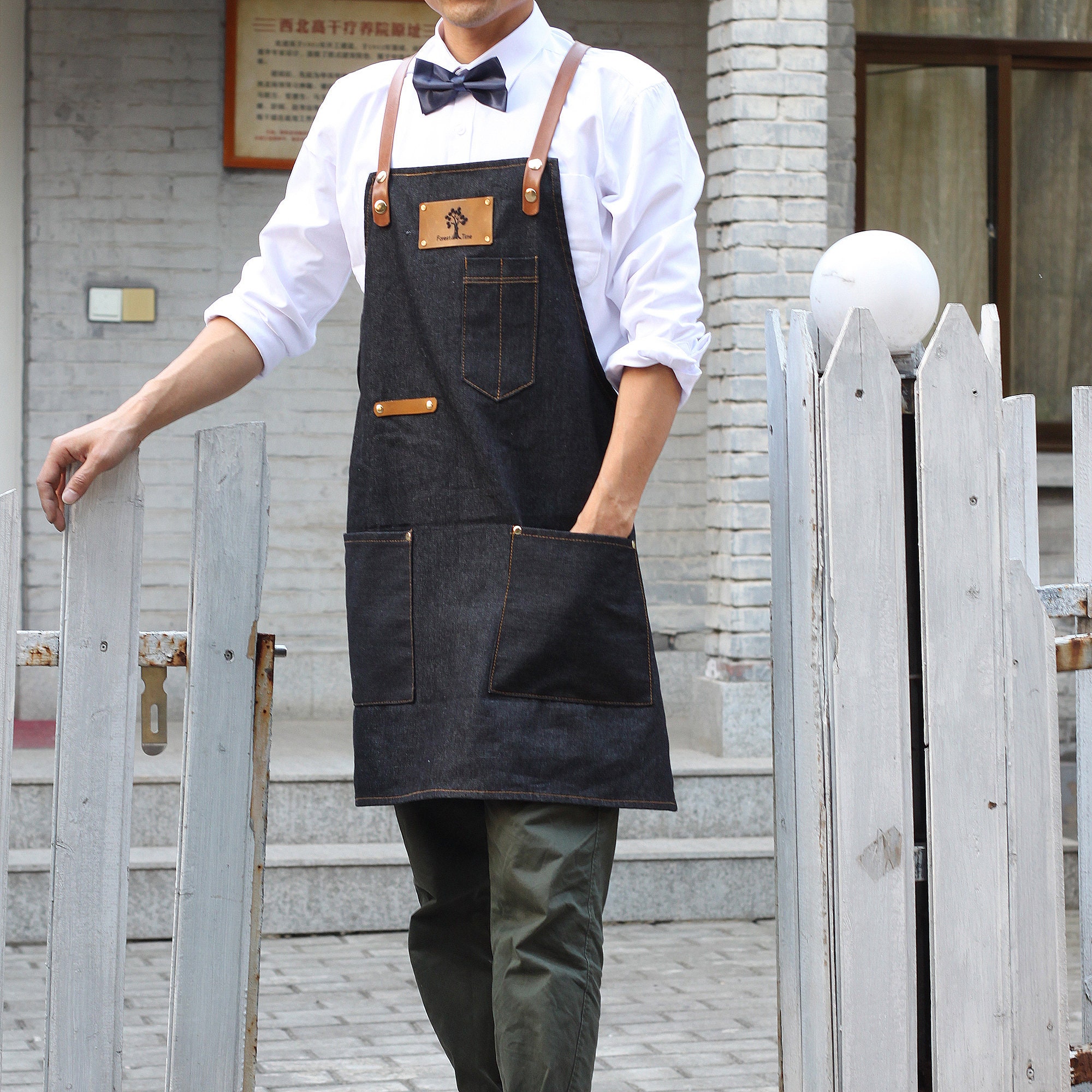 Personalized Full brown canvas apron with adjustable leather | Etsy