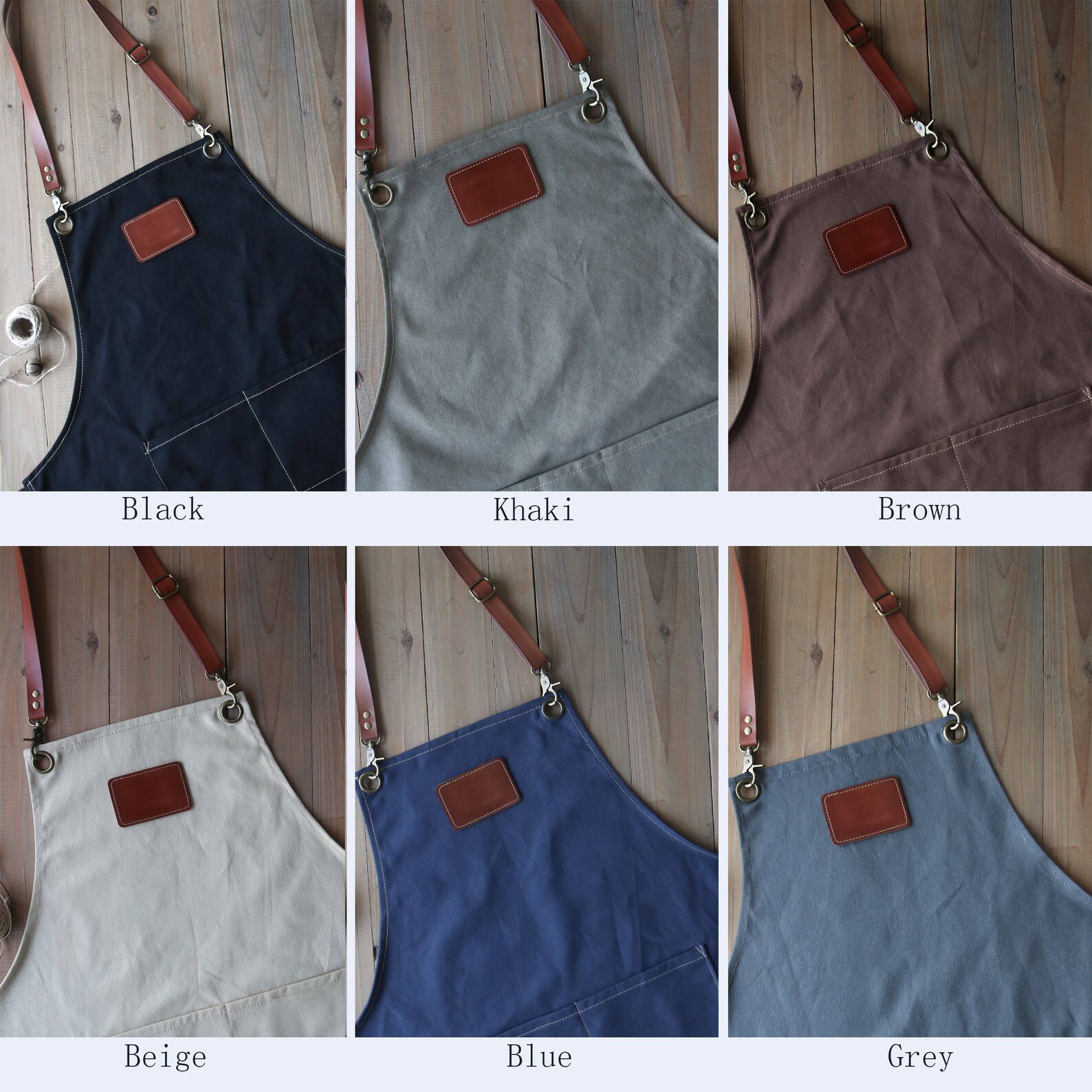 Beige canvas apron with adjustable leather straps for | Etsy