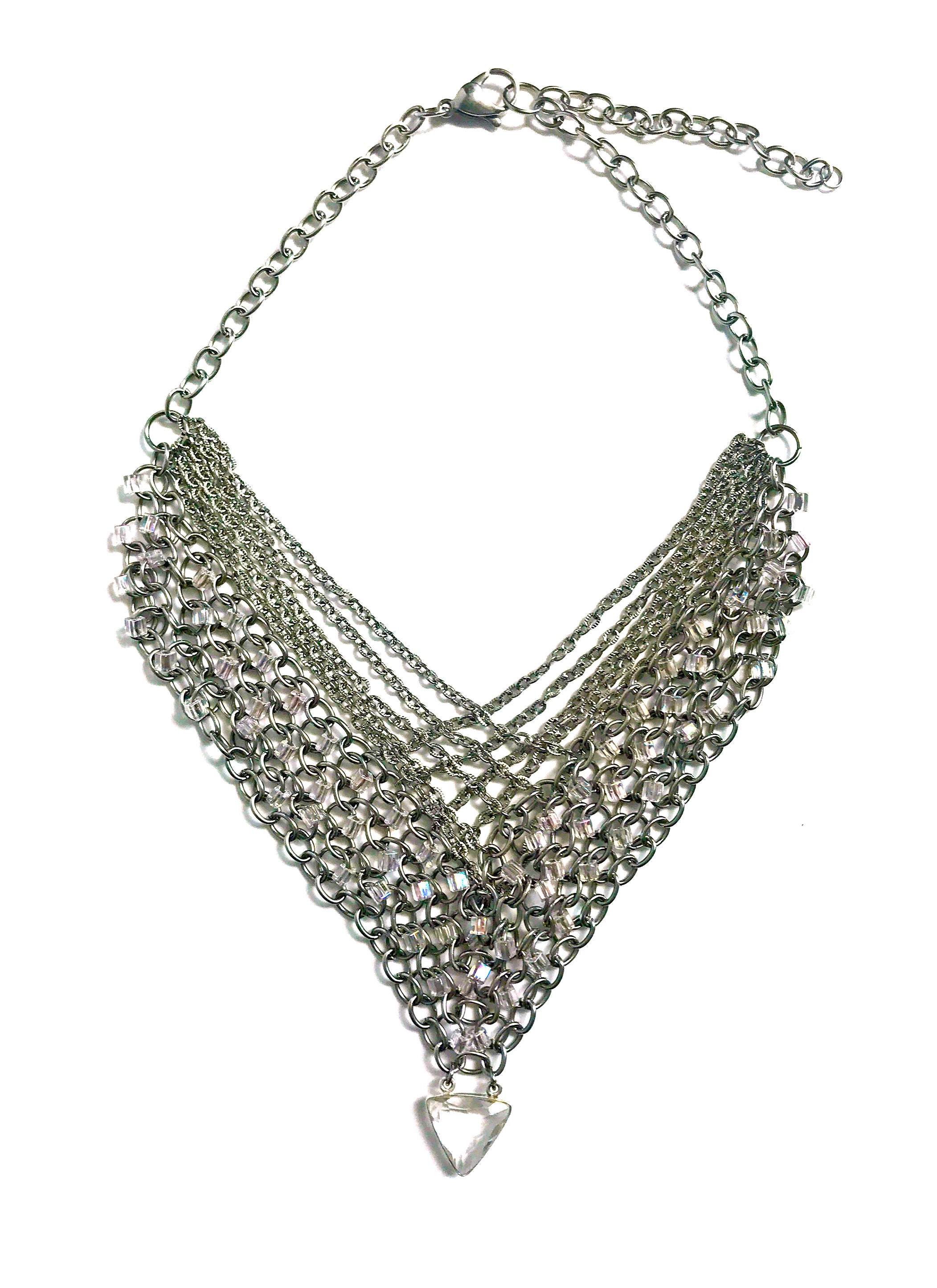 V-shaped Necklace, Draped Layered Stainless Steel Chain, Translucent ...