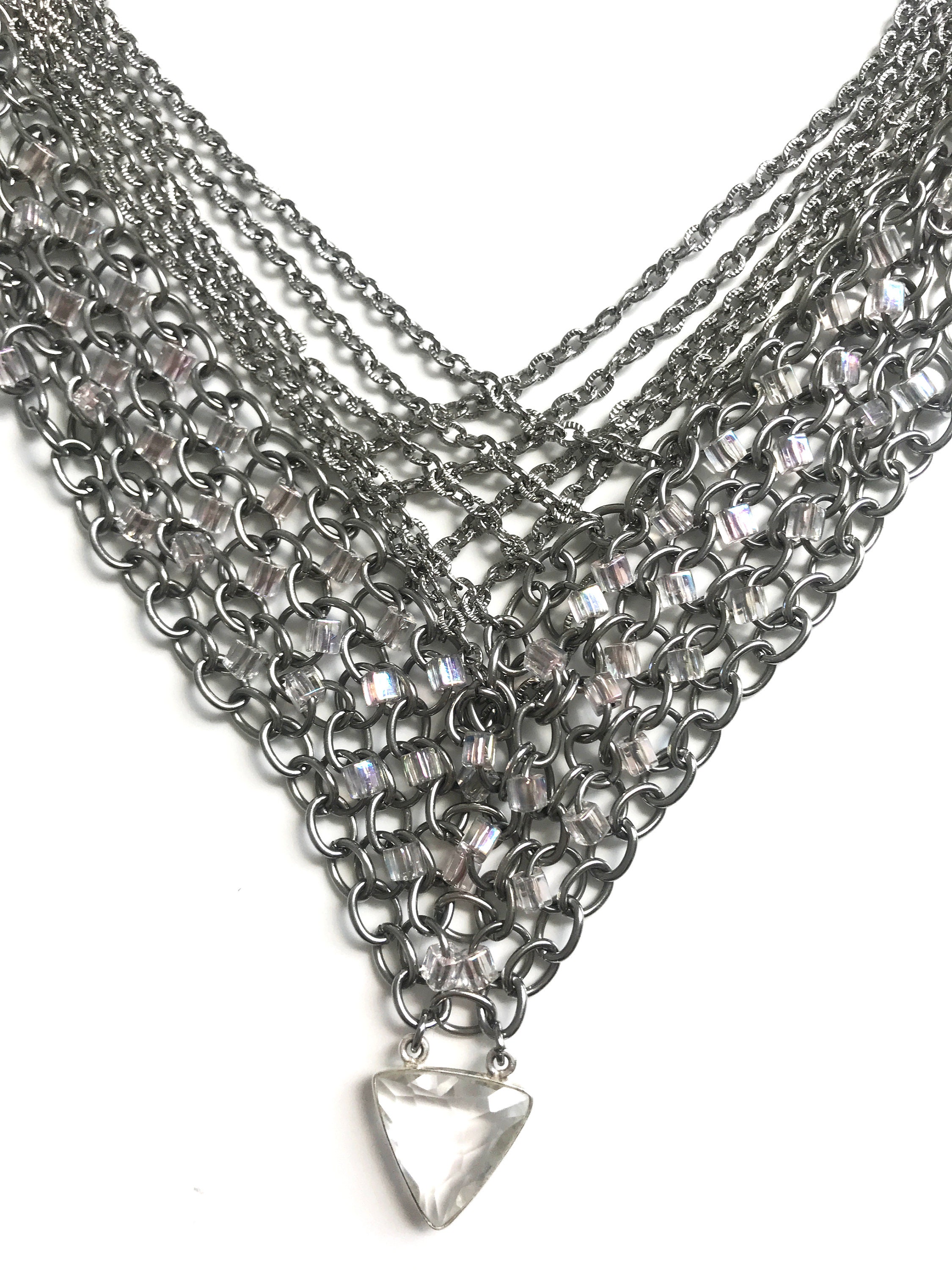 V-shaped Necklace, Draped Layered Stainless Steel Chain, Translucent ...