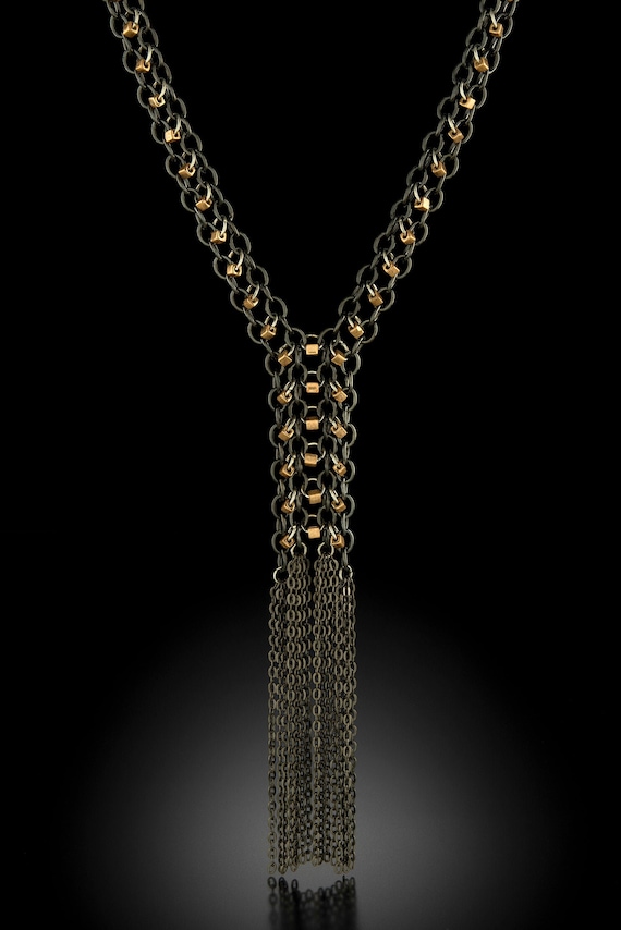 Metallic Gold Beaded Gunmetal Chain Long Chainmail Fringe | Etsy