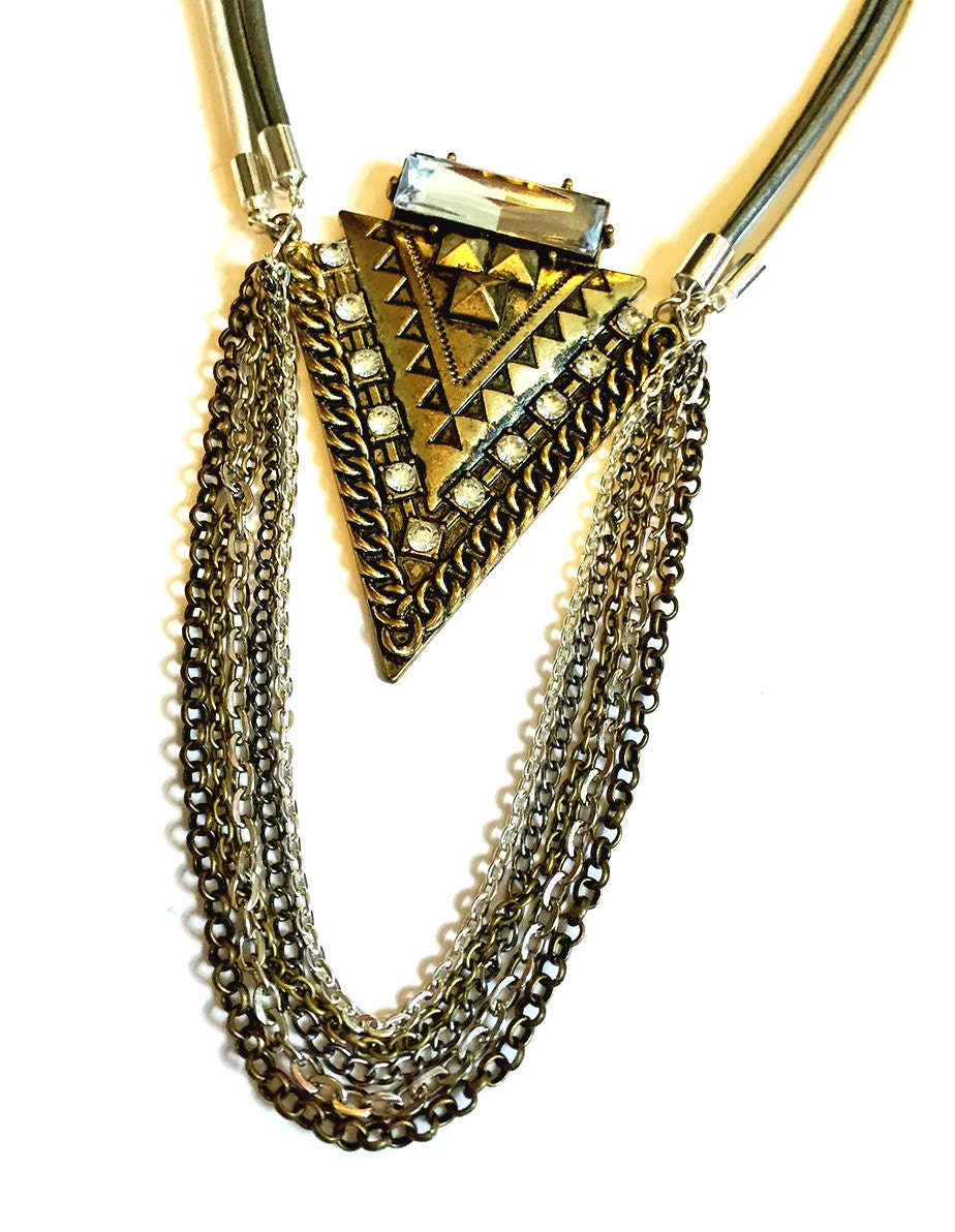 Gold Triangle Pendant Necklace Bronze Silver and White - Etsy Israel
