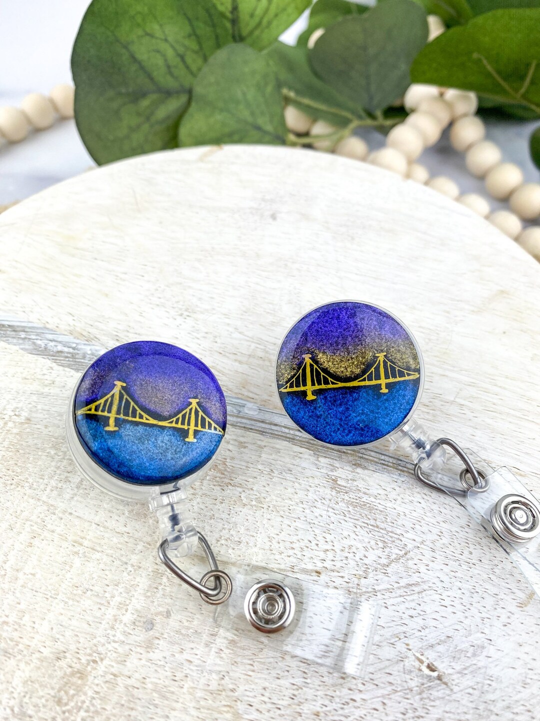 Hand Drawn Pittsburgh Bridge Badge Reel | Handmade Clay ID Holder - Etsy