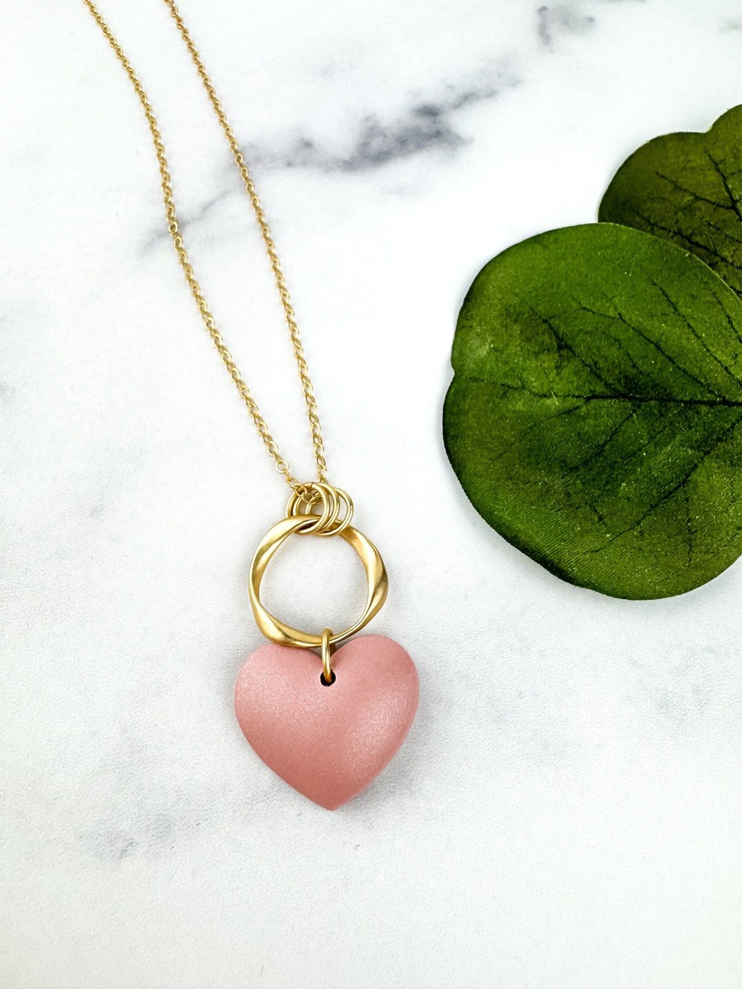 Puffy Heart Clay Necklace | Soft Pink Valentines Clay Charm Necklace ...