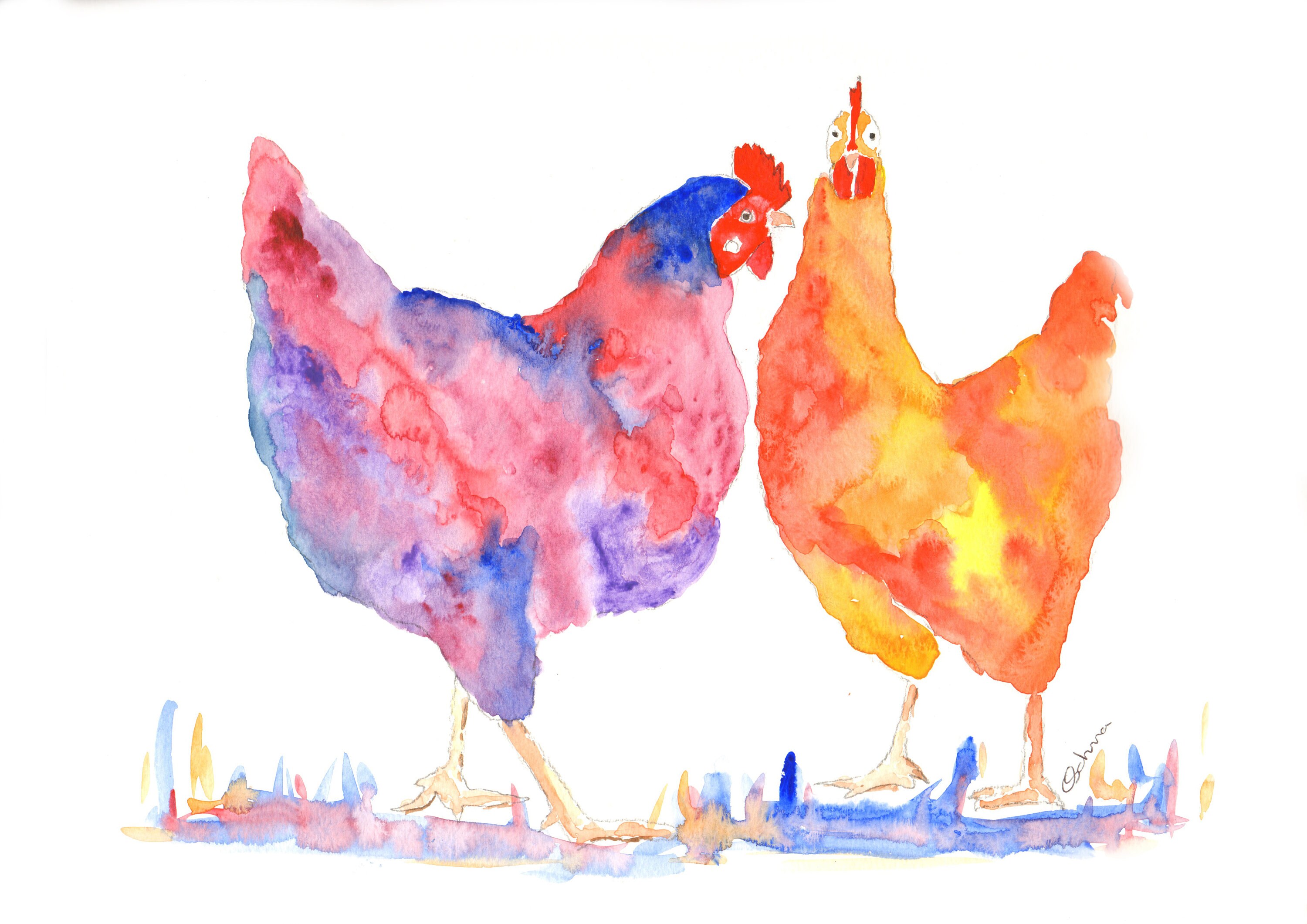 Chicken prints paintings of kitchen chickens Chicken prints | Etsy