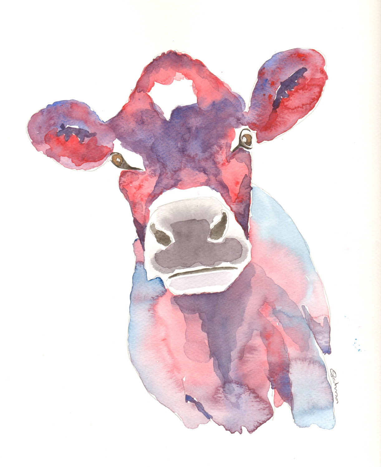 Jersey Cow Watercolour Print, Paintings of Jersey Cows, Abstract Cow ...