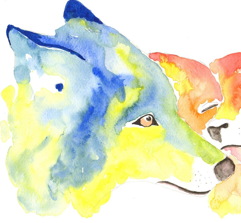 Wolf art paintings of wolves wolf print Wolf and Fox | Etsy