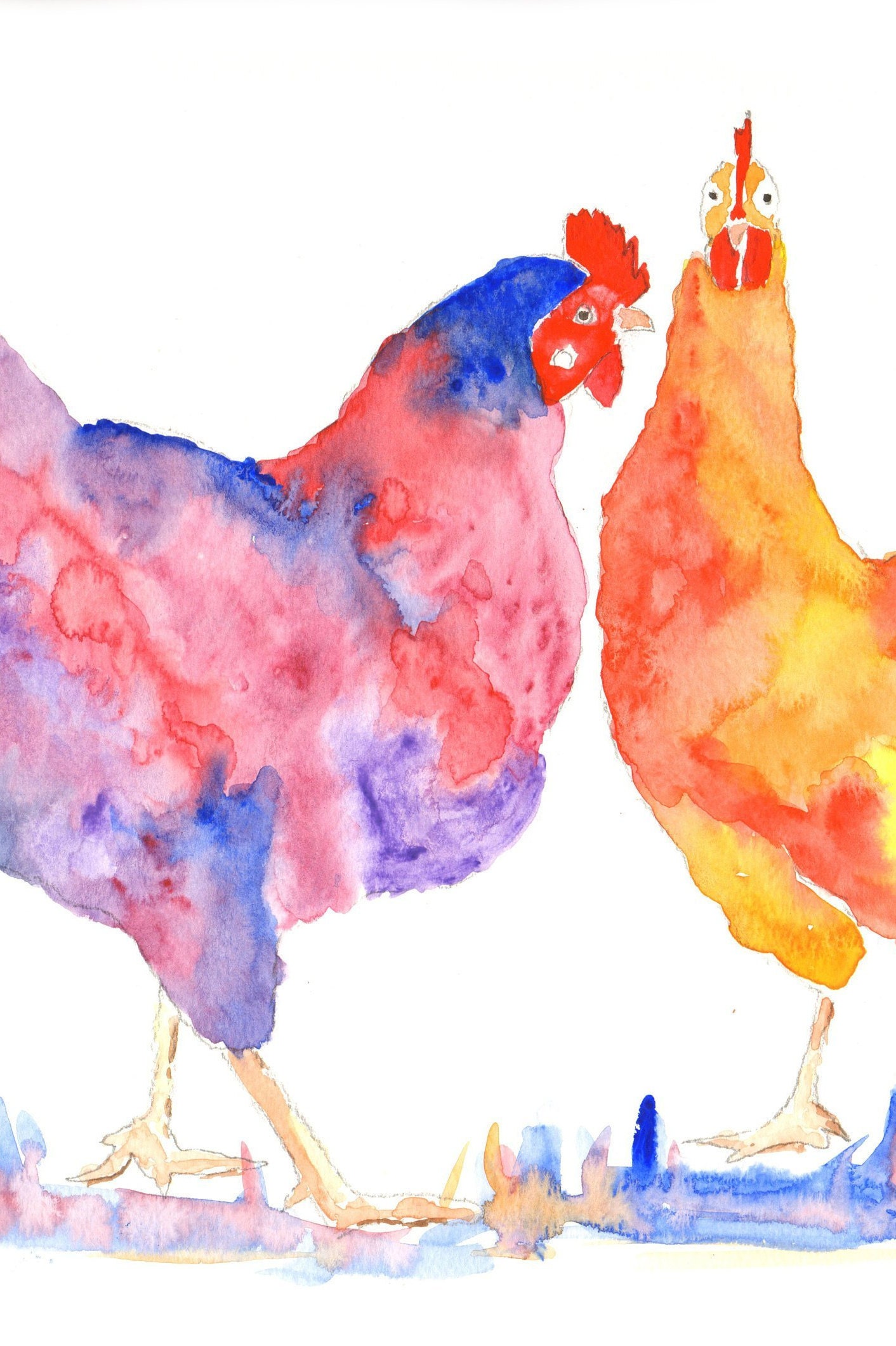 Chicken prints paintings of kitchen chickens Chicken prints | Etsy