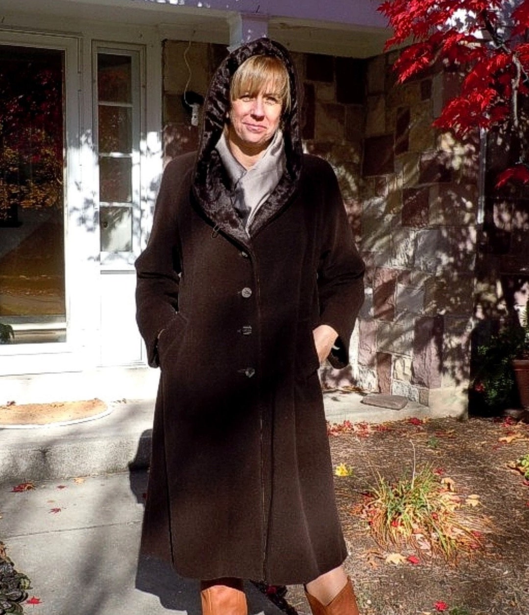 Coat Brown Wool Maxi Length/tall Coat With Hood Velvet - Etsy