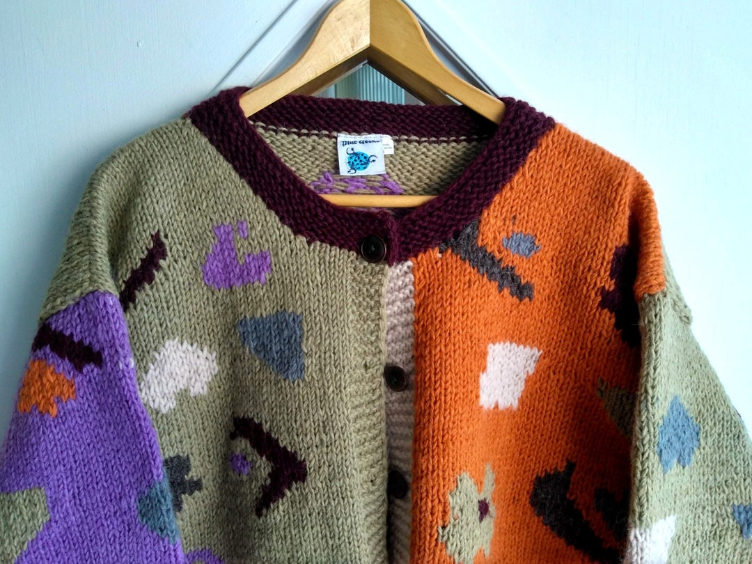 Sweater Wool Hand Knit Multi-color Abstract Design Size - Etsy