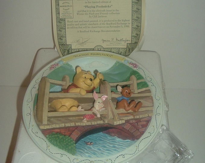 Winnie Pooh Plate Playing Pooh Sticks - Etsy