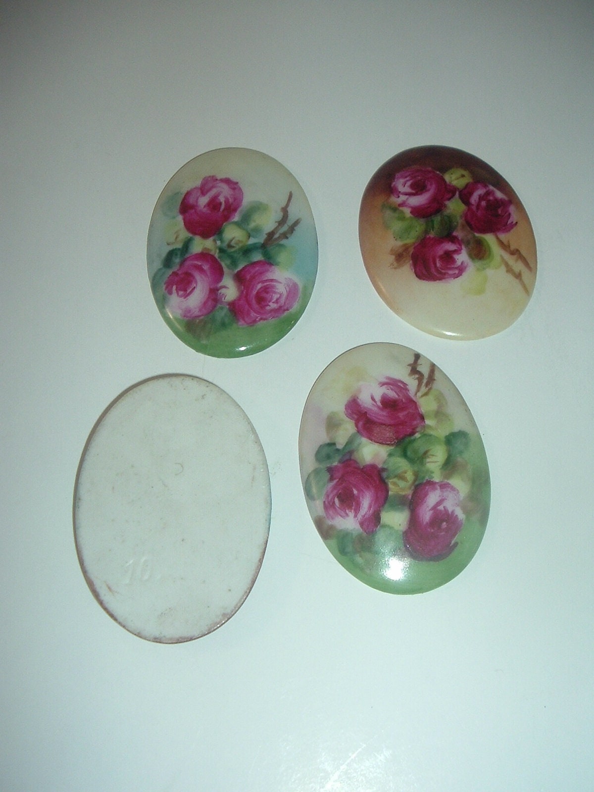12 Handpainted Porcelain Ovals and Rounds Roses 8 Framed 4 Loose
