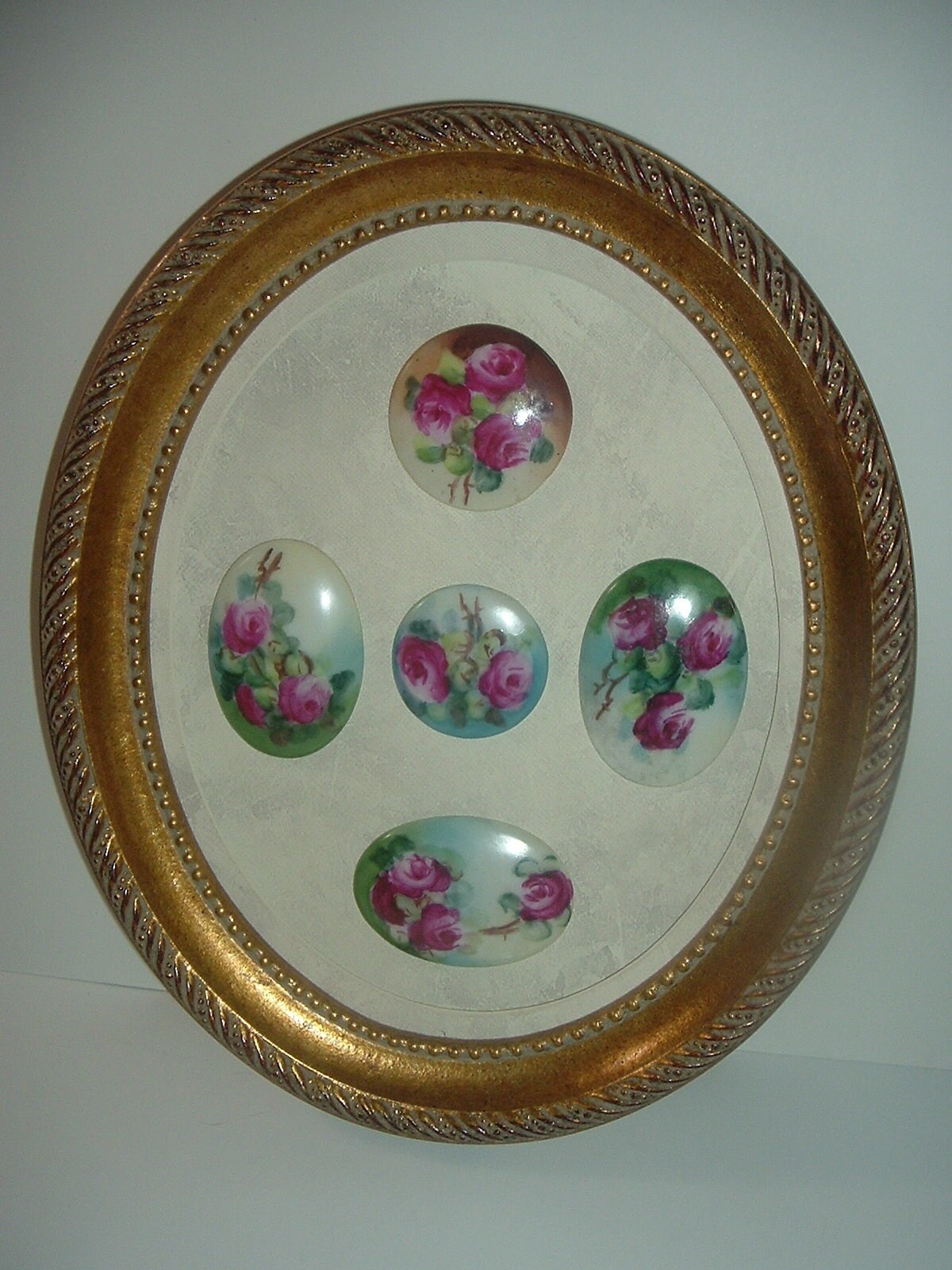 12 Handpainted Porcelain Ovals and Rounds Roses 8 Framed 4 Loose