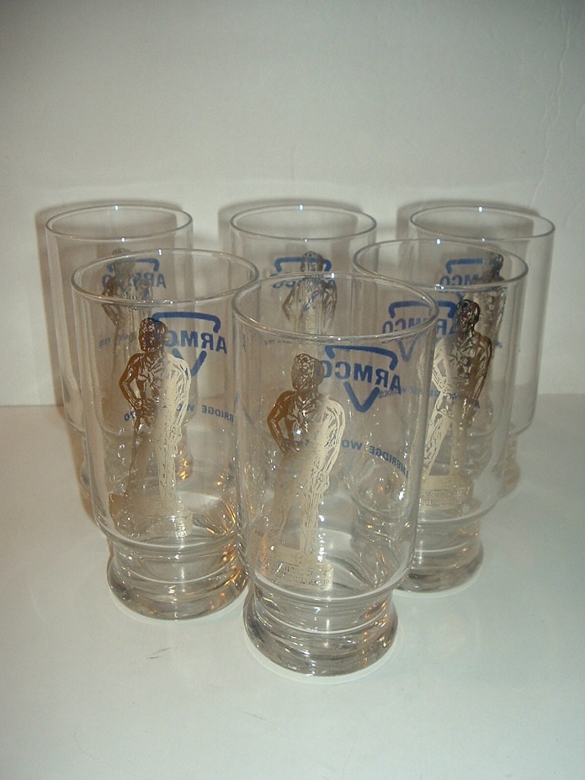 Set of 6 1970 Ambridge Pa Armco Works Iron Man Glasses