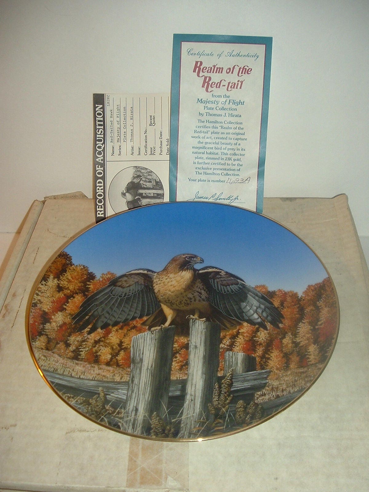 1988 Hamilton Collection Realm of the Red Tail Hawk Plate w/ COA and Box