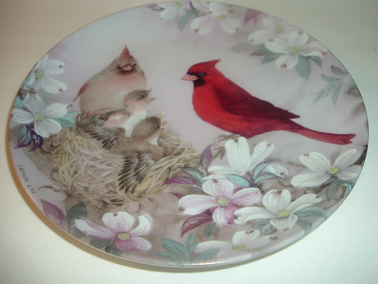 1989 first issue Lena Liu Morning Serenade Cardinal Plate