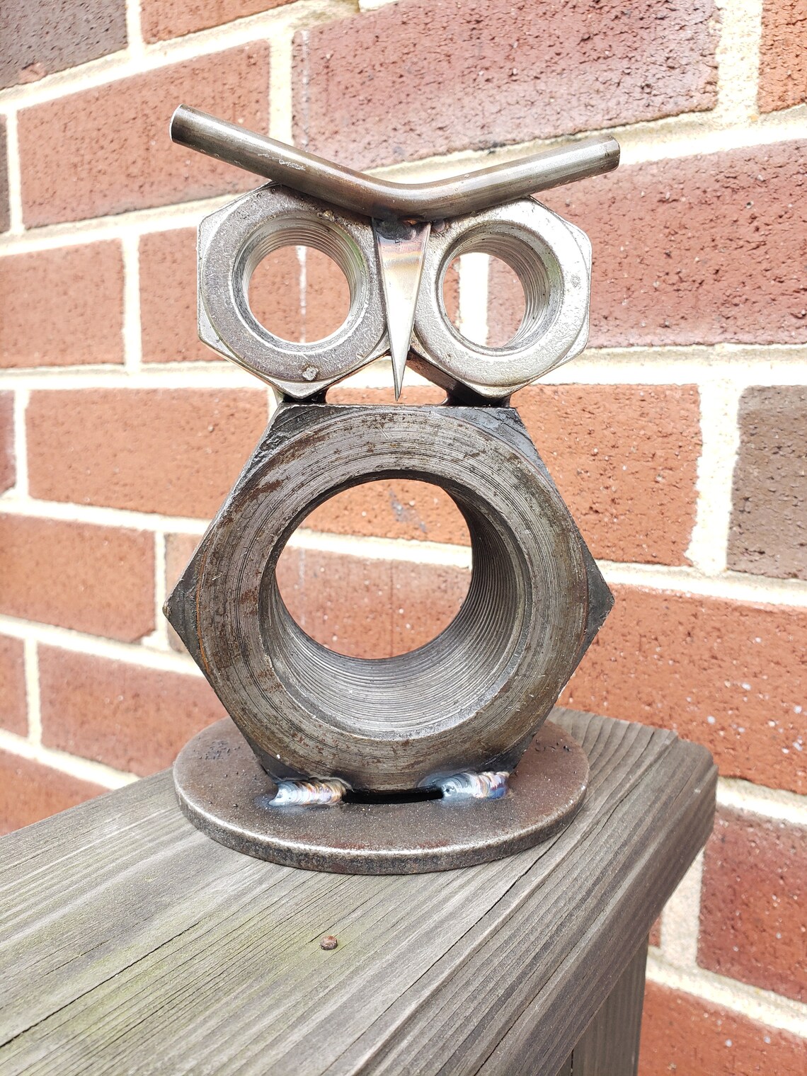 Large nut metal yard art work. Hand made/welded art owl statue | Etsy