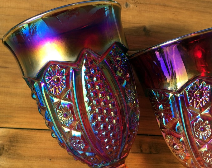 Carnival Glass Goblets Sunset Indiana Iridescent Daisy - Etsy