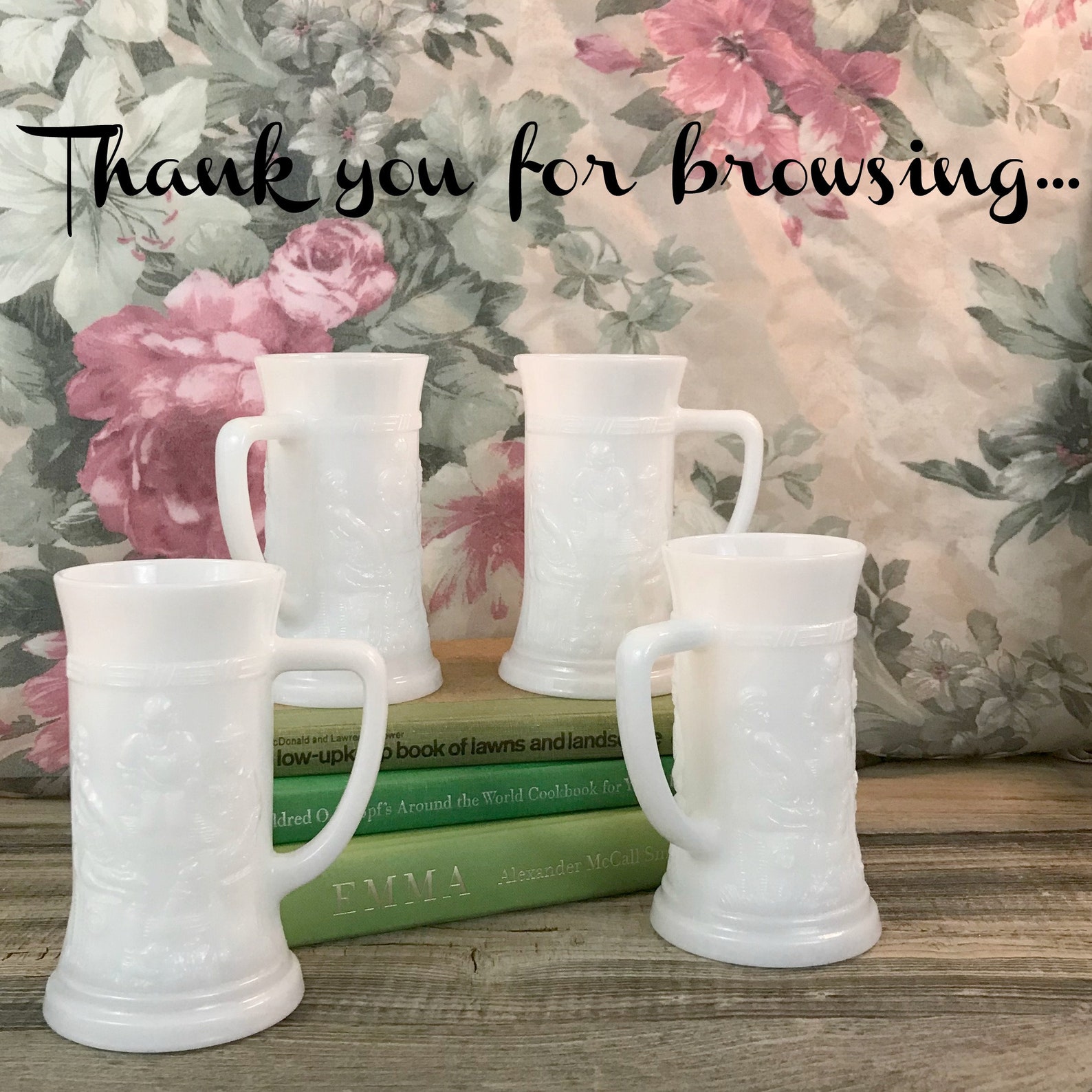 Vintage Stein Feg9 White Milk Glass By Federal Glass Set Of 4 Embossed