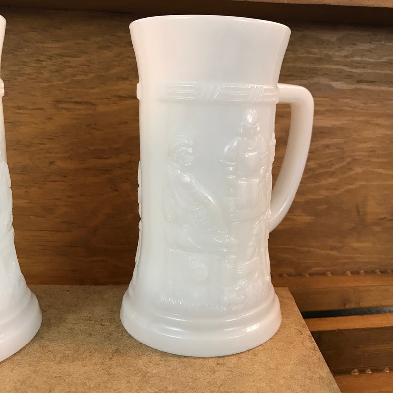 Vintage Stein Feg9 White Milk Glass By Federal Glass Set Of 4 Embossed