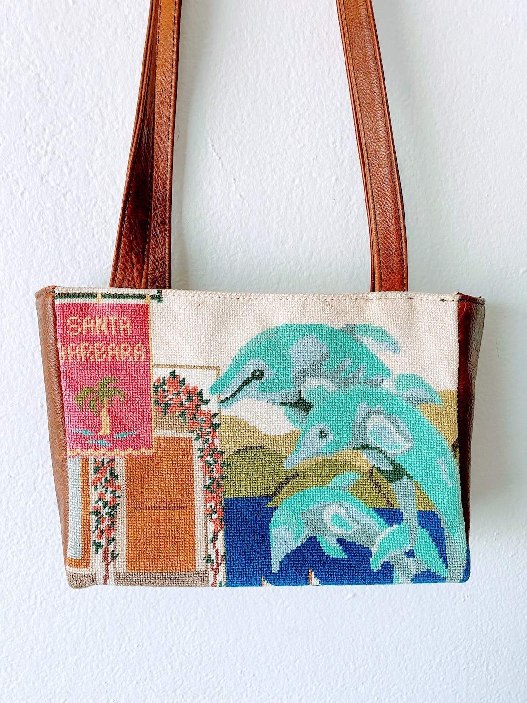 Santa Barbara Embroidered Dolphin Purse, Kitsch Souvenir Bag - Etsy