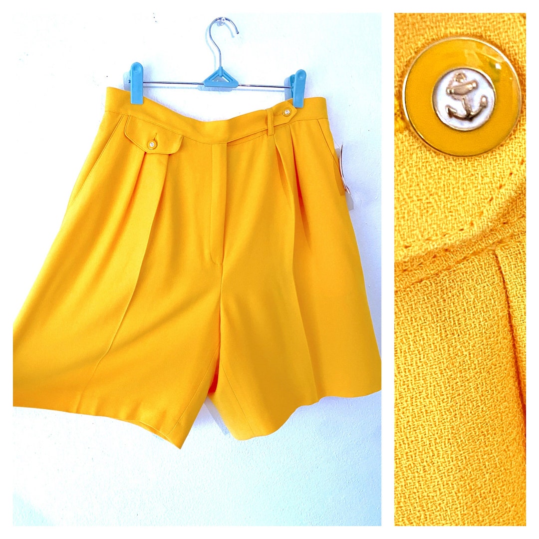 Vintage Pleated Trouser Shorts | Bright Yellow Shorts | Designer Shorts ...