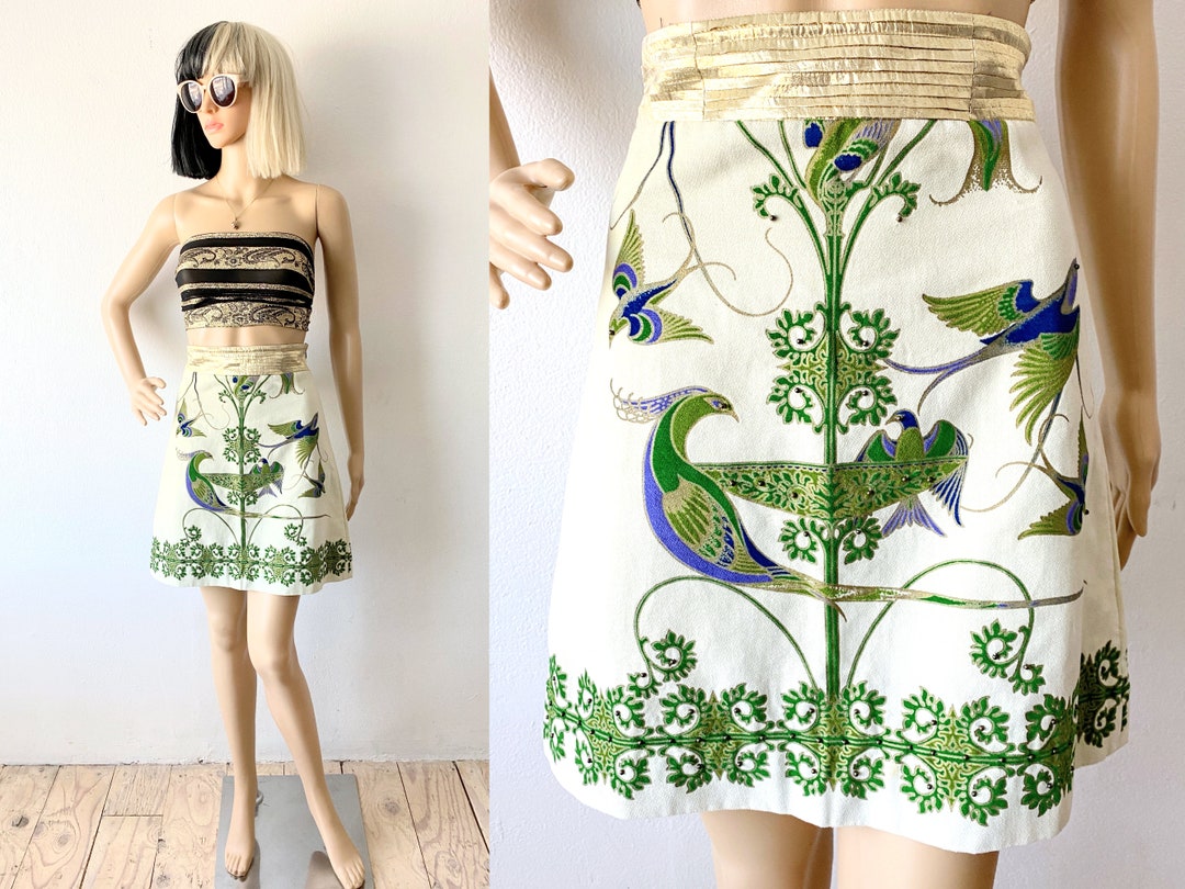 Bird Print Mini Skirt | Botanical Skirt | Ivory Mini Skirt | Fancy ...