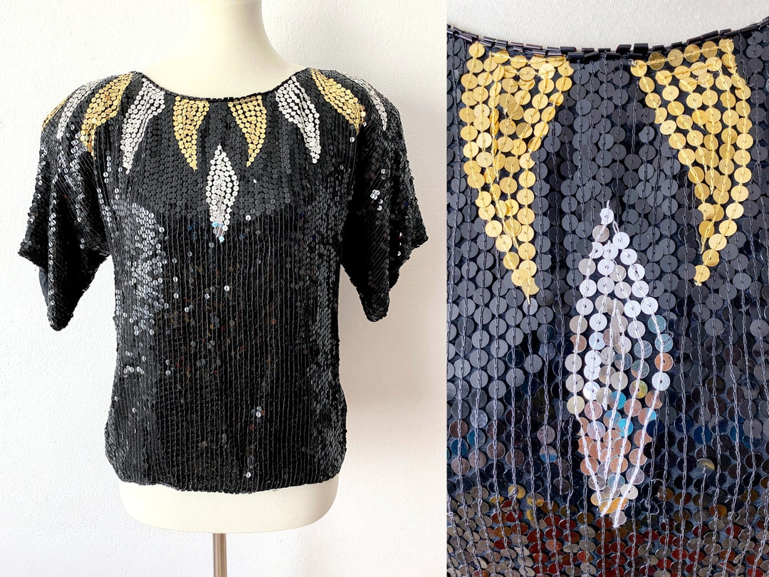 Vintage Sequin Top Disco Top Glam Punk Top Beaded Blouse - Etsy