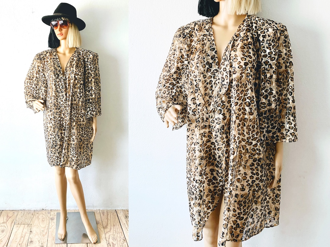 Vintage 80s Sheer Duster | Animal Print Duster | Open Front Cardigan ...