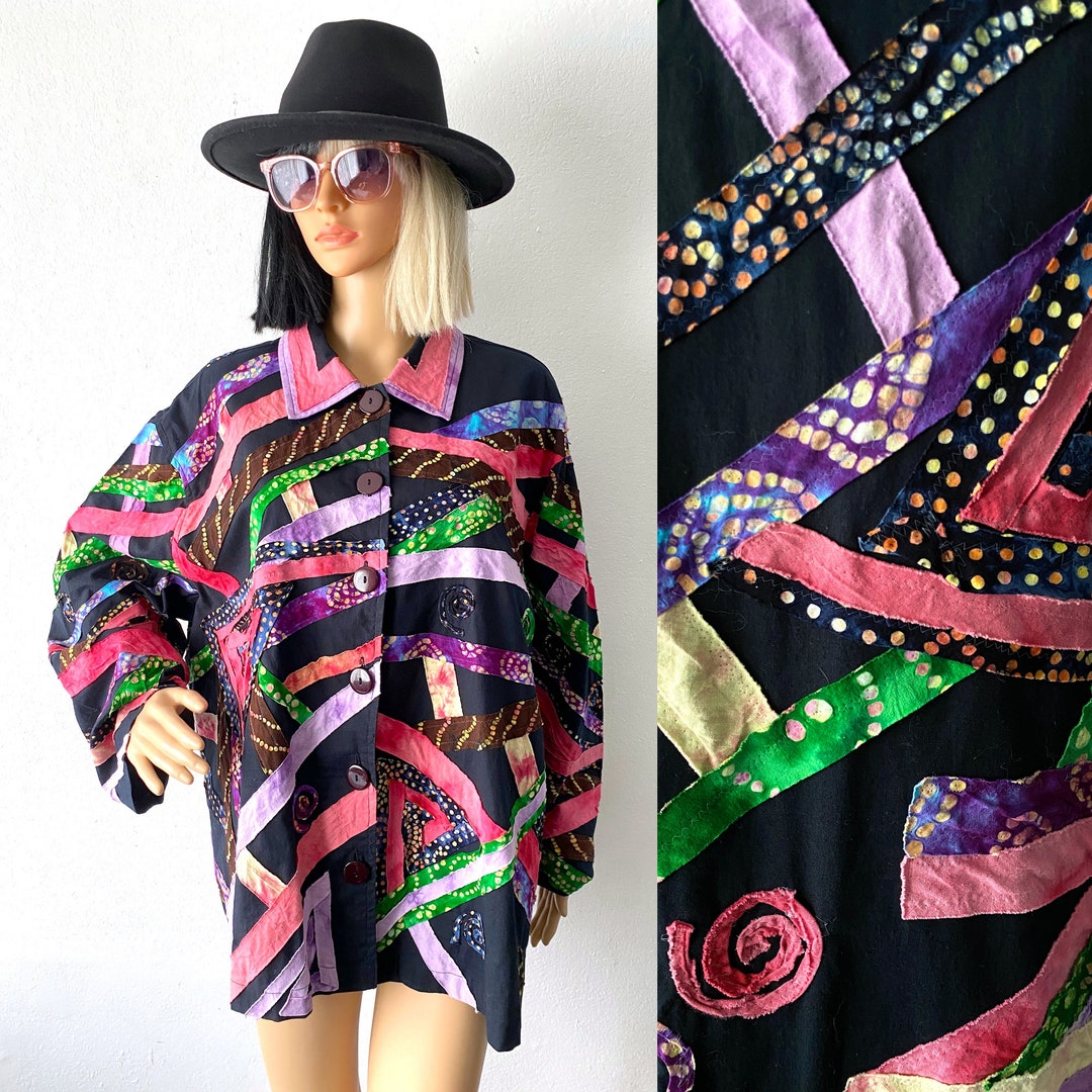 Vintage Patchwork Jacket Plus Size Applique Jacket Textured Jacket ...