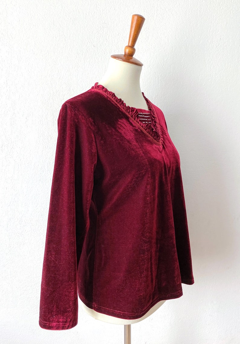 Vintage Red Velvet Top Goth Blouse Ruffled Collar Top | Etsy