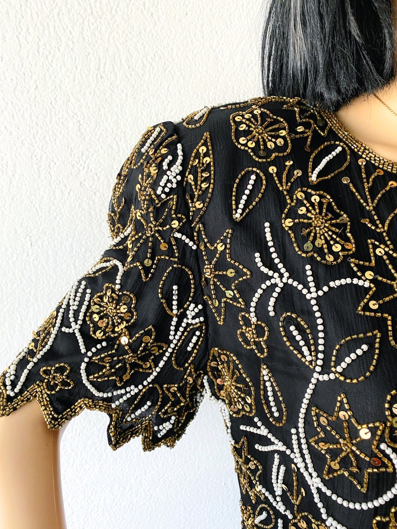 Vintage Beaded Evening Top Embellished Top Flapper Blouse Etsy