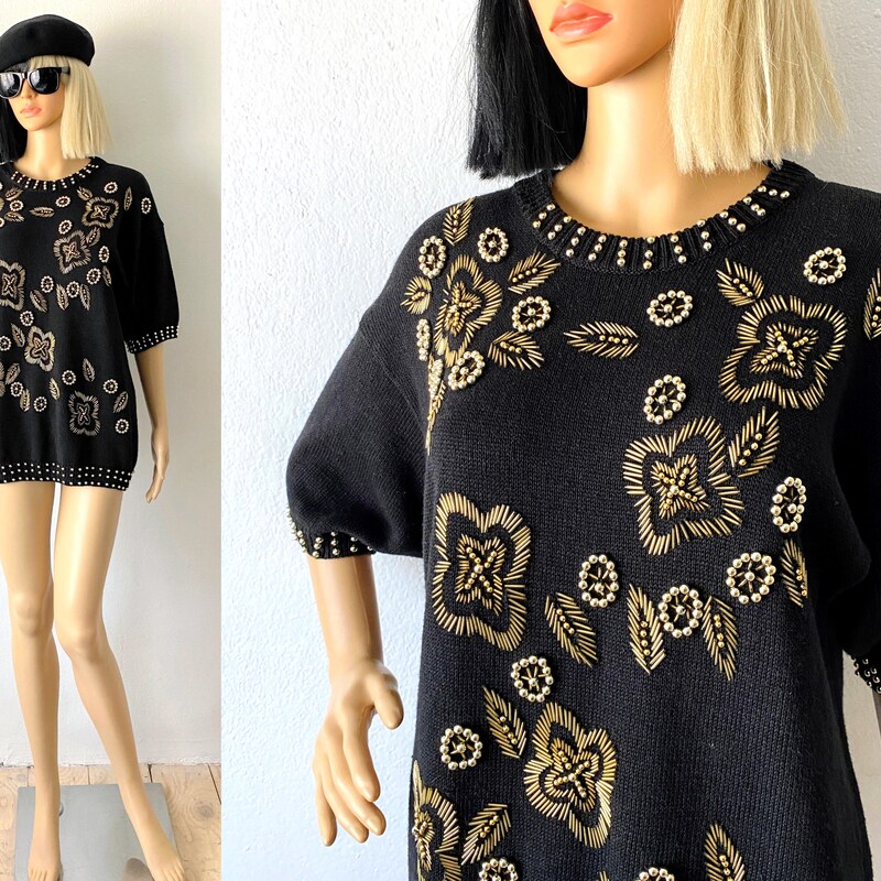 Black Beaded Sweater - Etsy