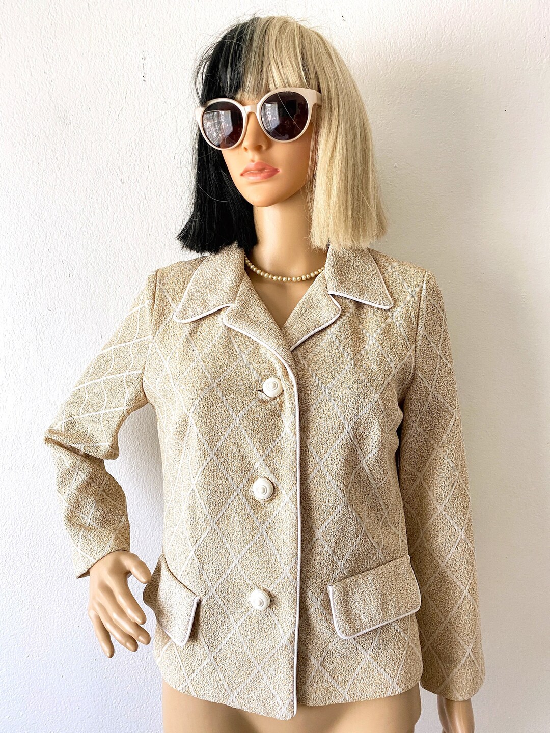 Vintage 60s Mod Jacket | Petite Blazer | Secretary Blazer | Grid Print ...