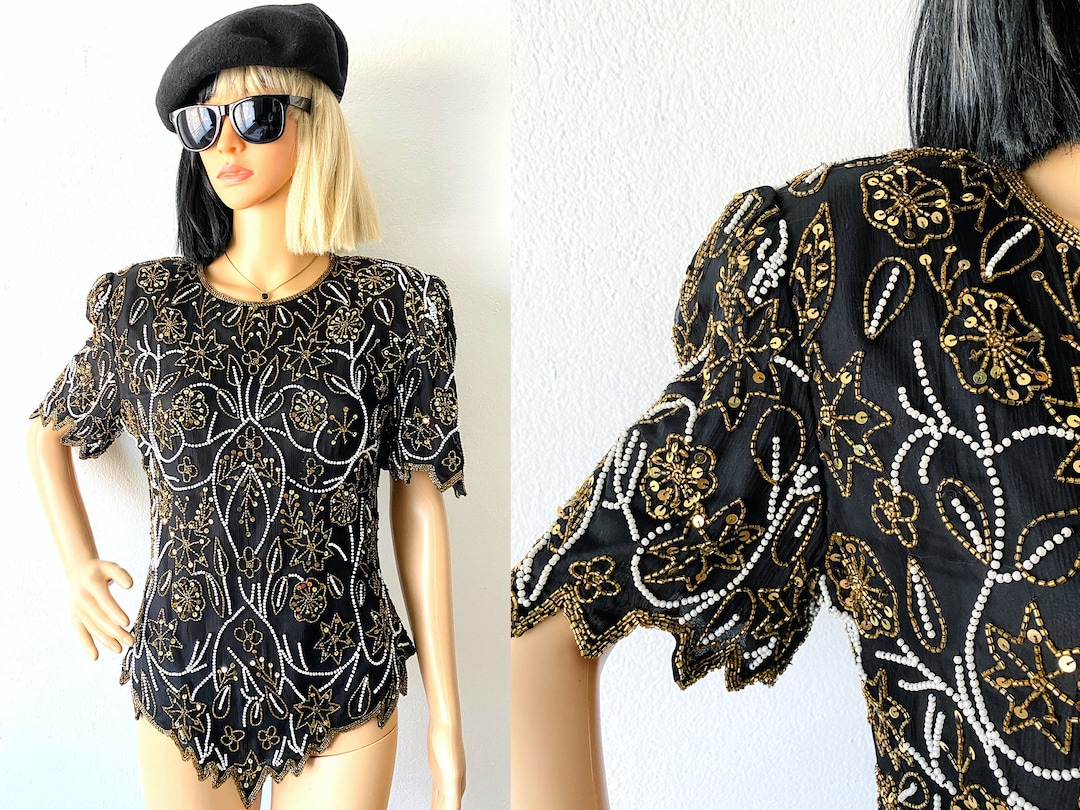 Vintage Beaded Evening Top | Embellished Top | Flapper Blouse | Party ...
