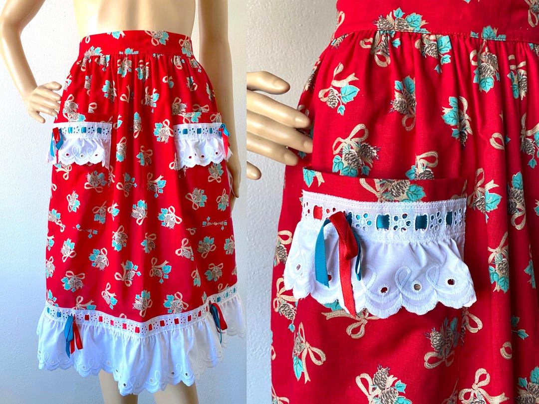 Vintage Handmade Christmas Apron Holiday Apron Half Apron Tie Back ...