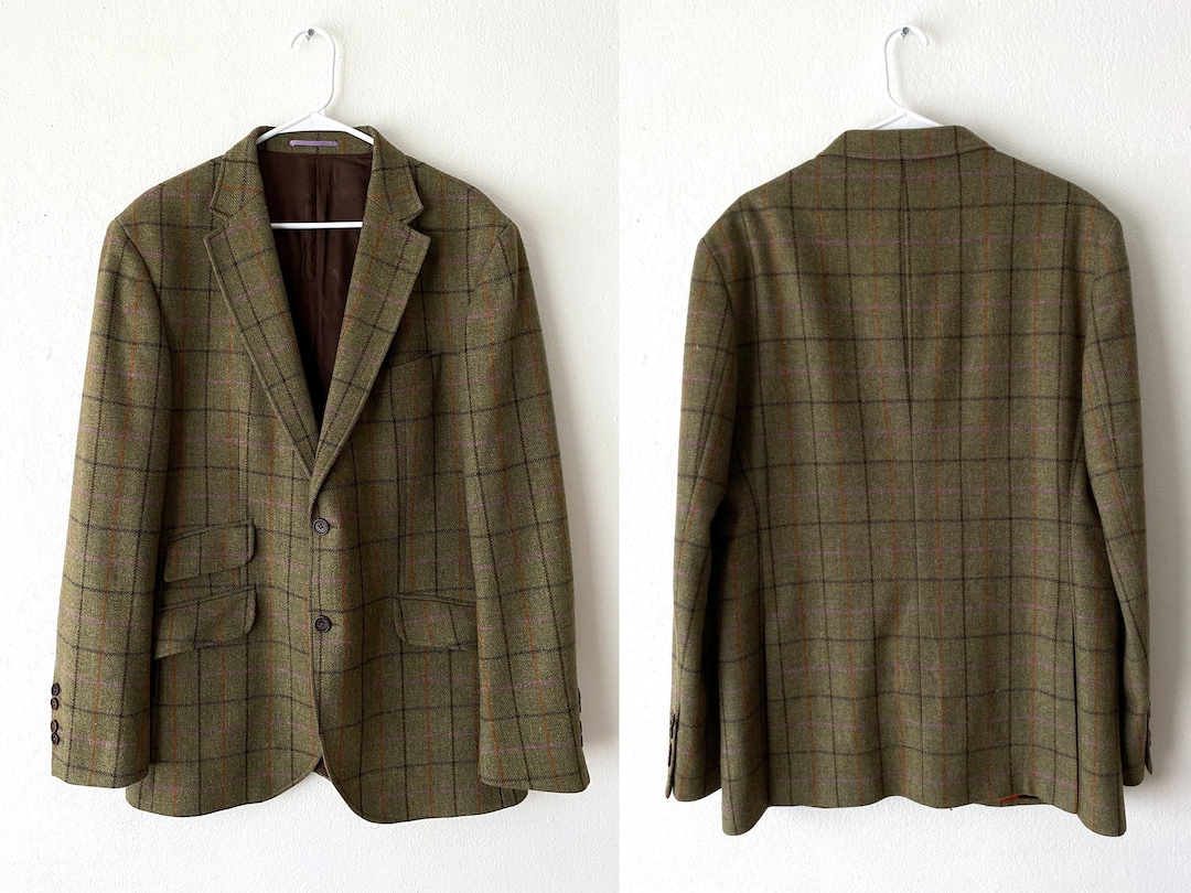 Wool Sport Coat Jacket Dressy Blazer Grid Print Jacket HACKETT Designer ...