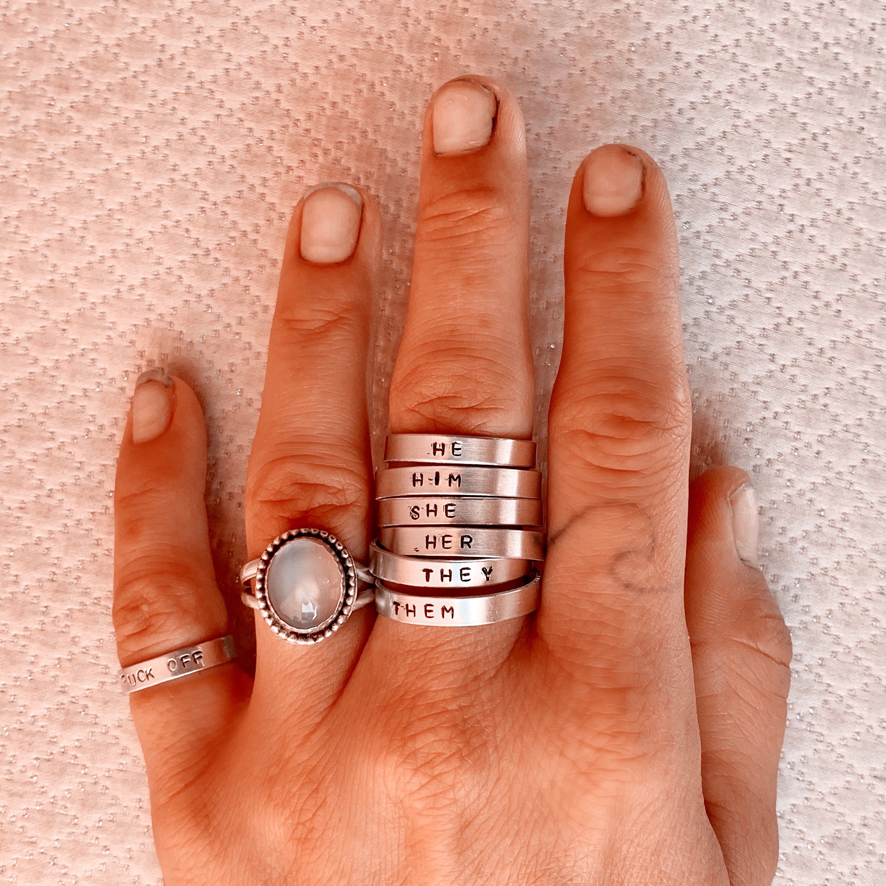 Hand Stamped Pronoun Identity Ring | He Him | She Her | They Them - Etsy