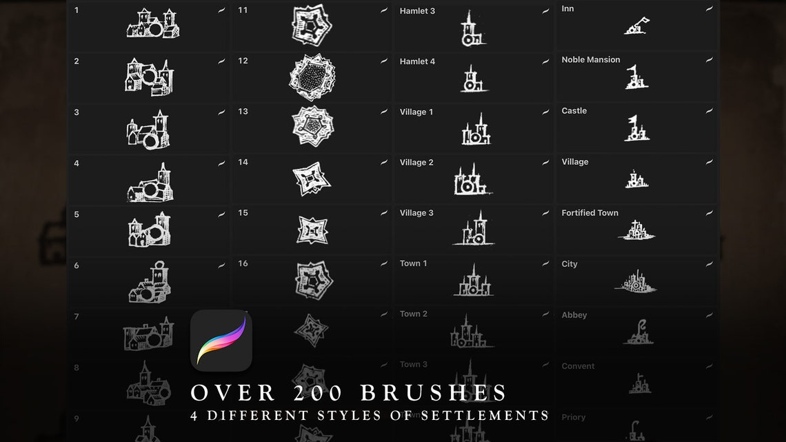 Settlements Brush Pack. (PROCREATE Brushes for Historical, Fantasy and ...