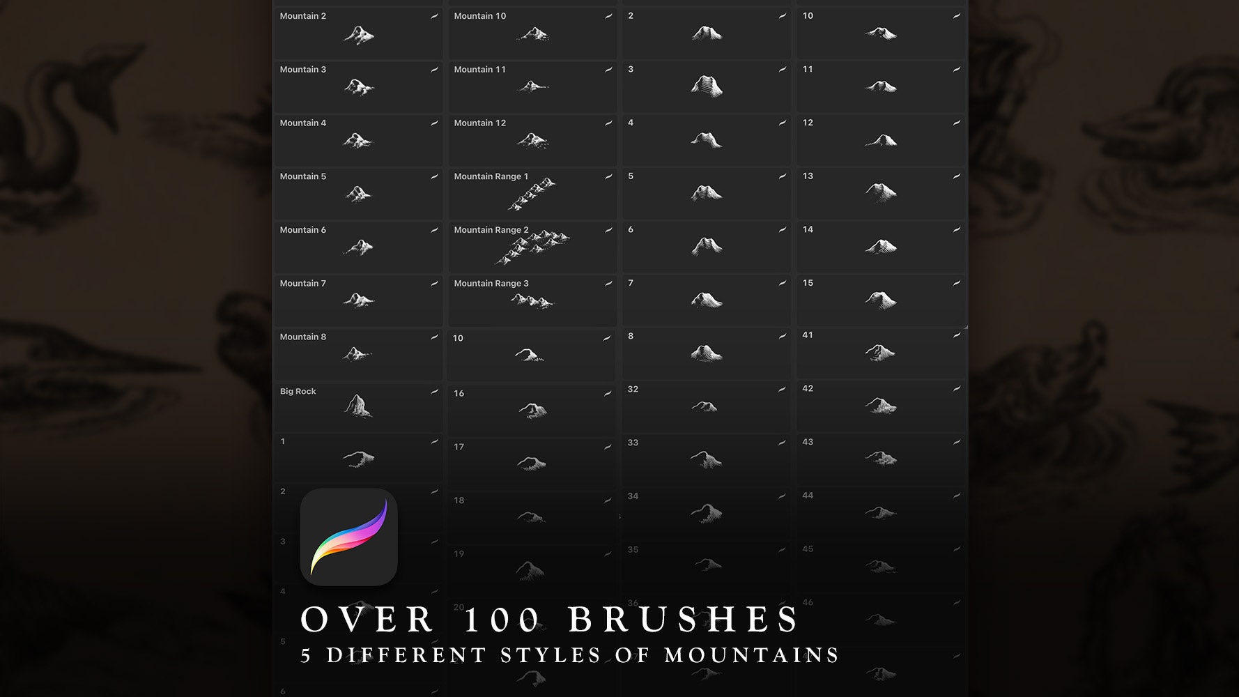 Mountains Brush Pack. (PROCREATE Brushes for Historical, Fantasy and ...