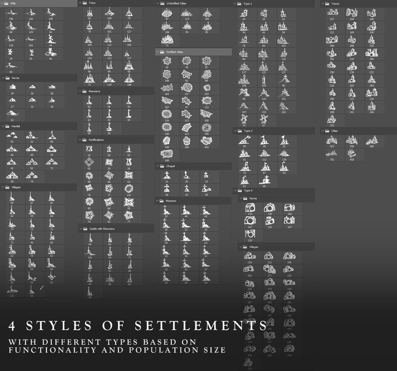 Settlements Brush Pack. photoshop Brushes for Fantasy Maps - Etsy