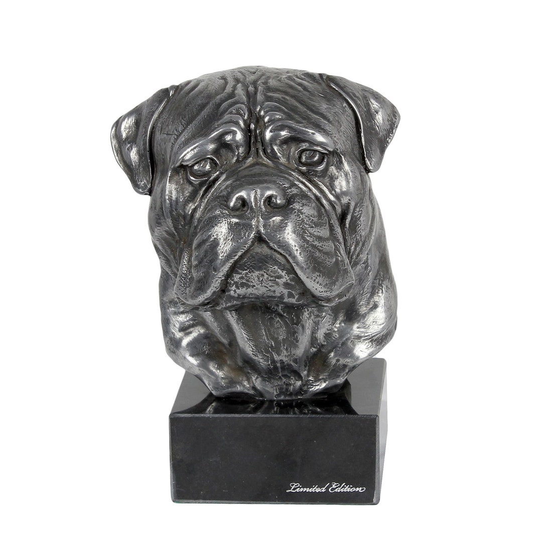 Bullmastiff Statue, Silver Cold Cast Bronze Sculpture, Marble Base ...