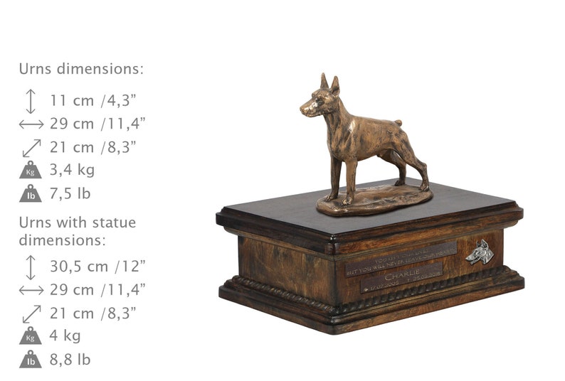 Exclusive Urn for Dog Ashes With a Dobermann Cropped Statue, Relief and ...