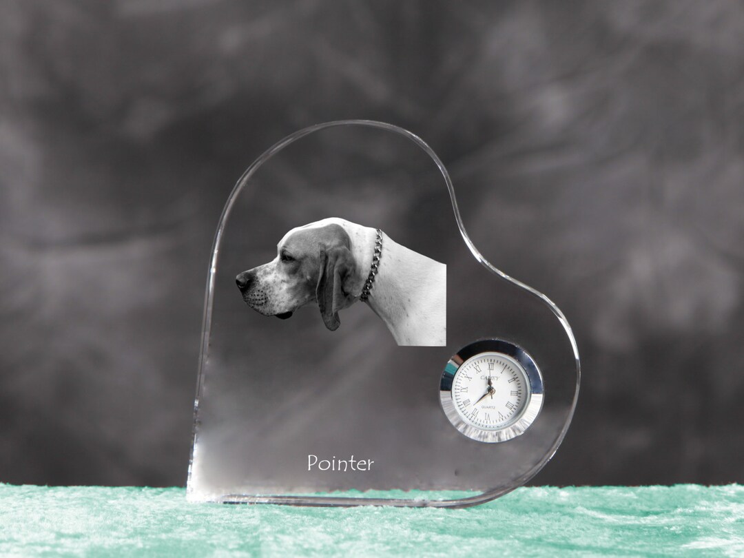 English Pointer- Crystal Clock in the Shape of a Heart With the Image ...